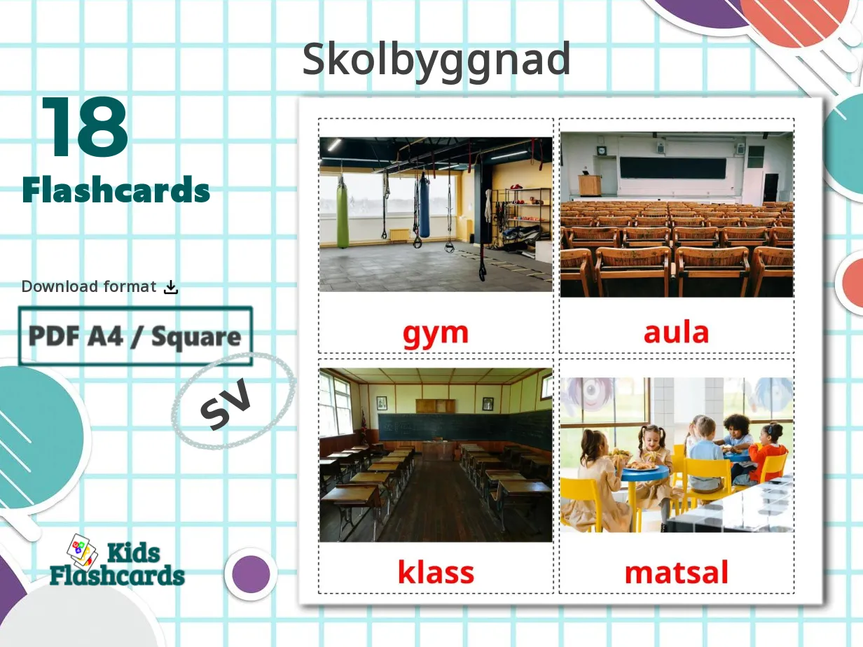 18 Printable School building Flashcards in Swedish (Free PDF)