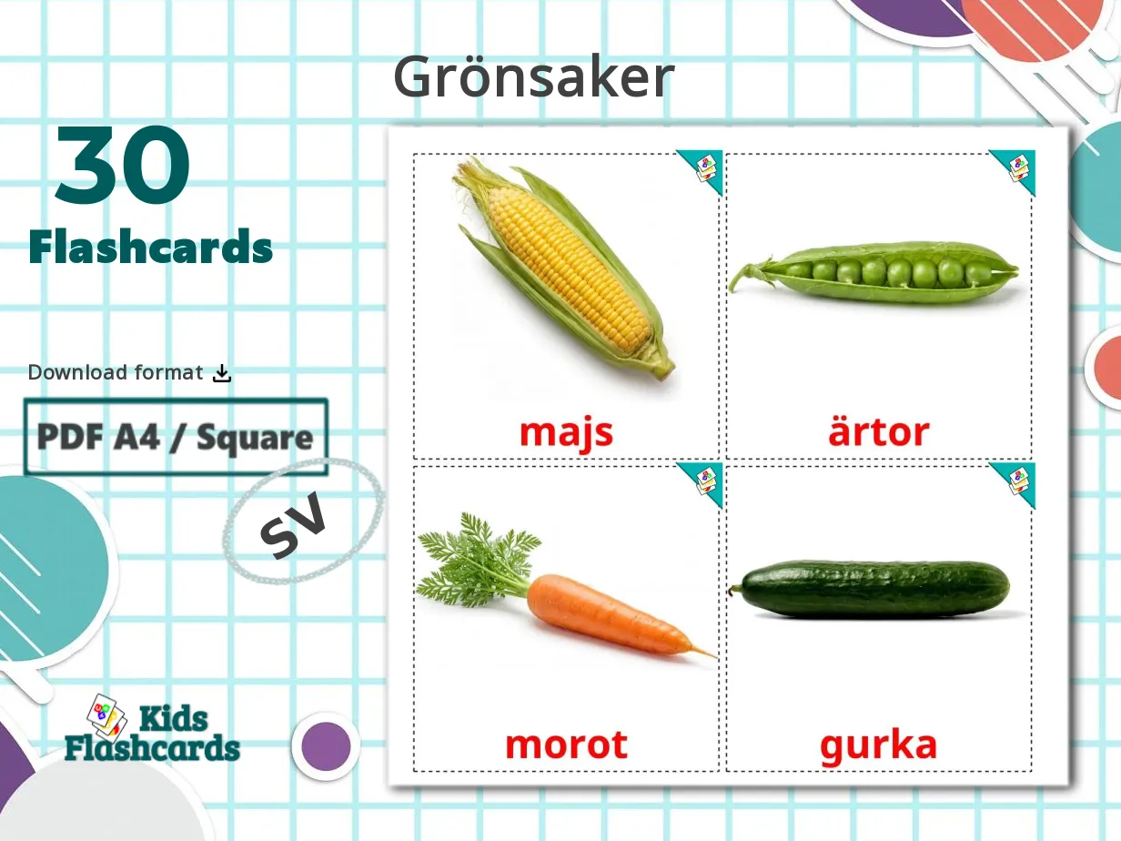 30 FREE Vegetables Flashcards | PDF | Swedish Words