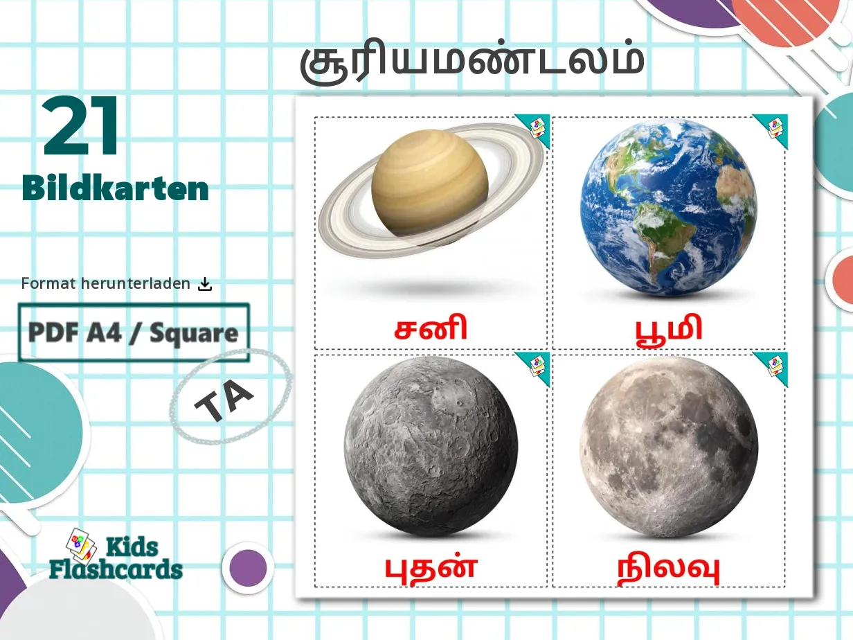 21 Sonnensystem Bildkarten in PDF | Tamilisch Bilder