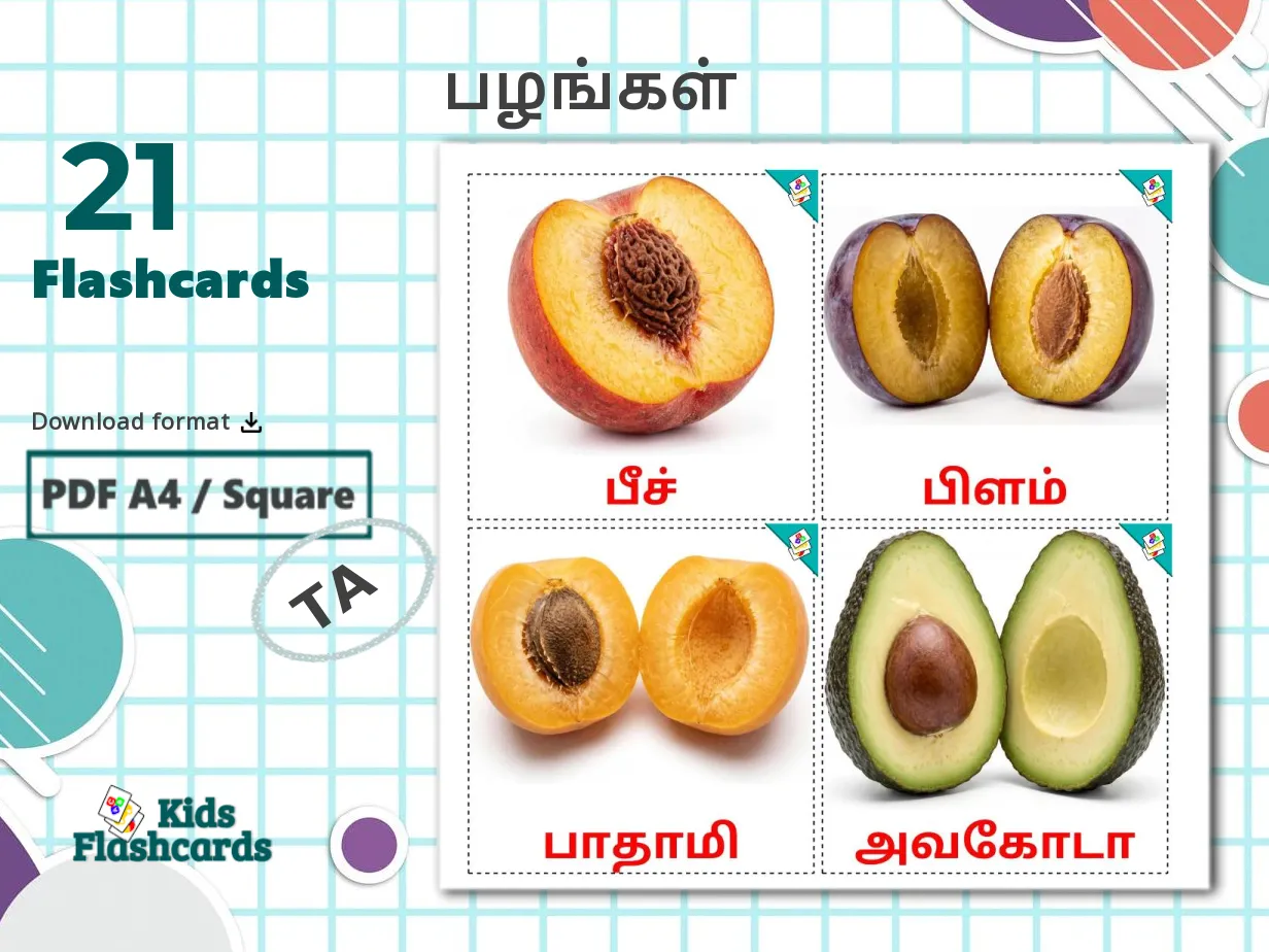 21 Printable Fruits Flashcards in Tamil (Free PDF)