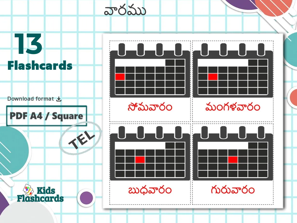13 Printable Days of Week Flashcards in Telugu (Free PDF)