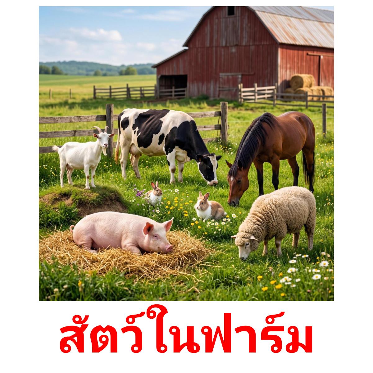15 Printable Farm animals Flashcards in Thai (Free PDF)
