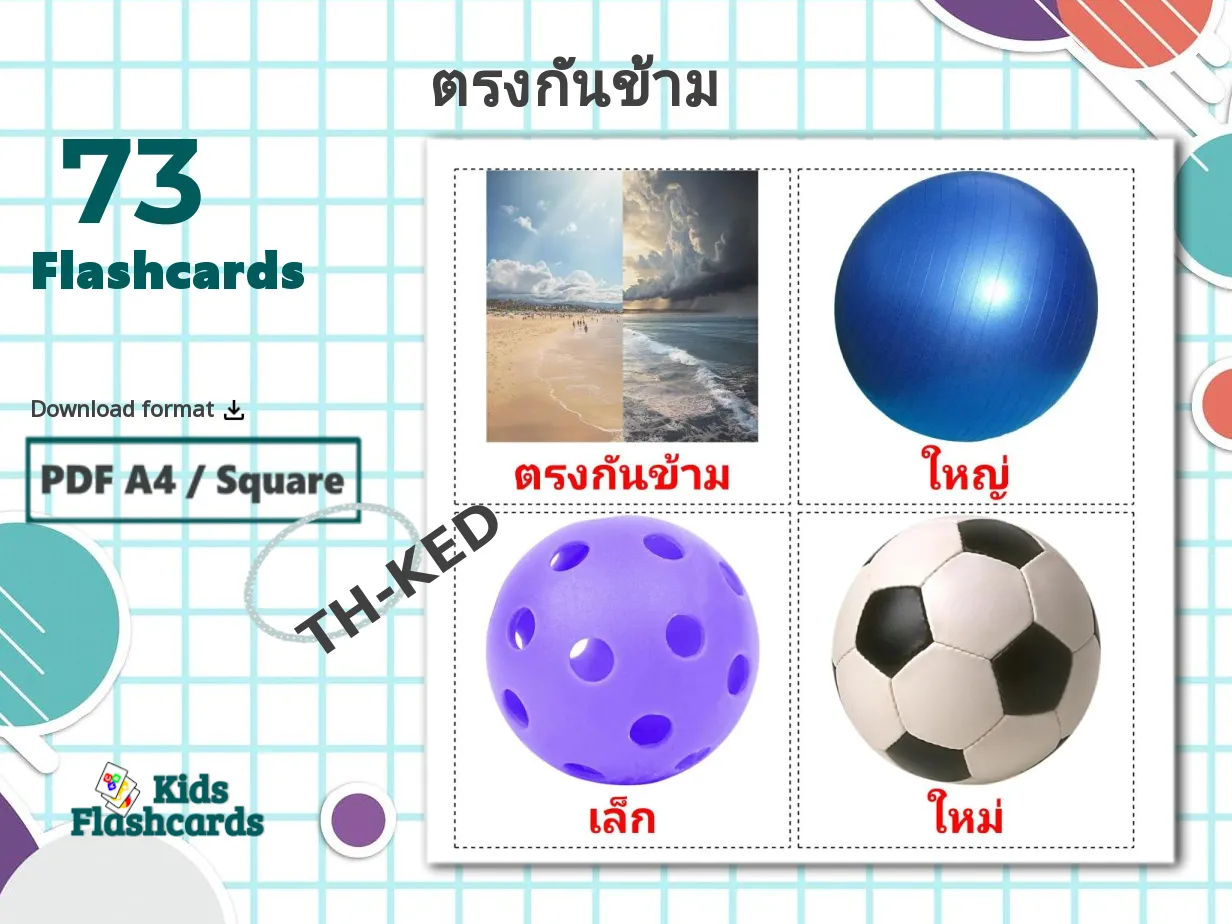 73 Printable Opposites Flashcards in Thai (Free PDF)