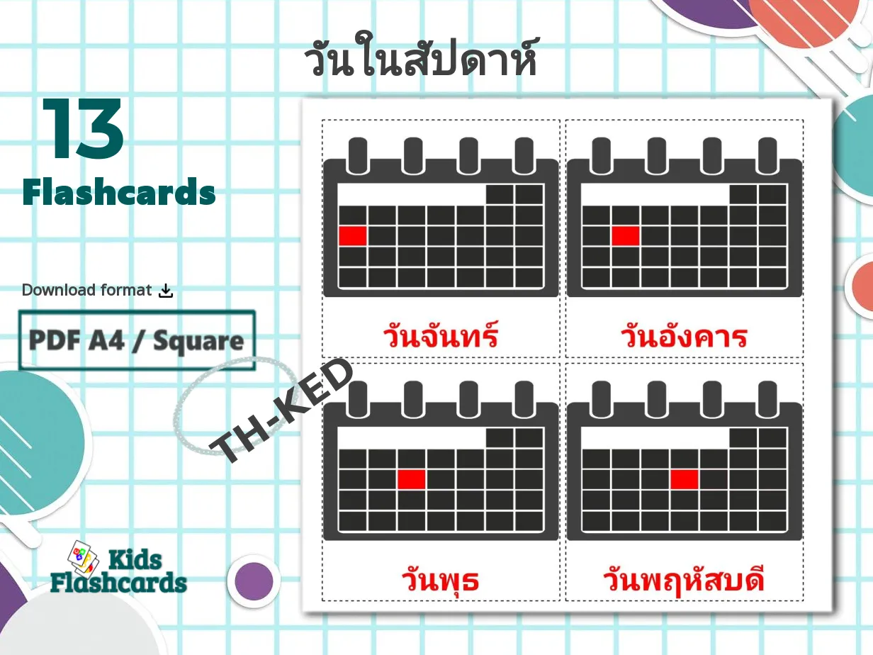 13 Printable Days of Week Flashcards in Thai (Free PDF)
