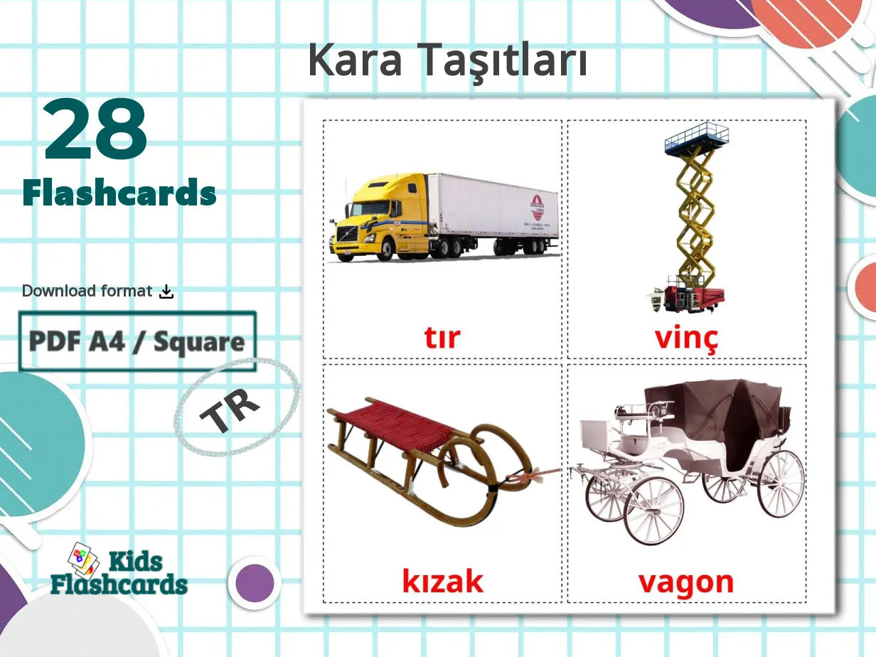 28 Printable Land transport Flashcards in Turkish (Free PDF)