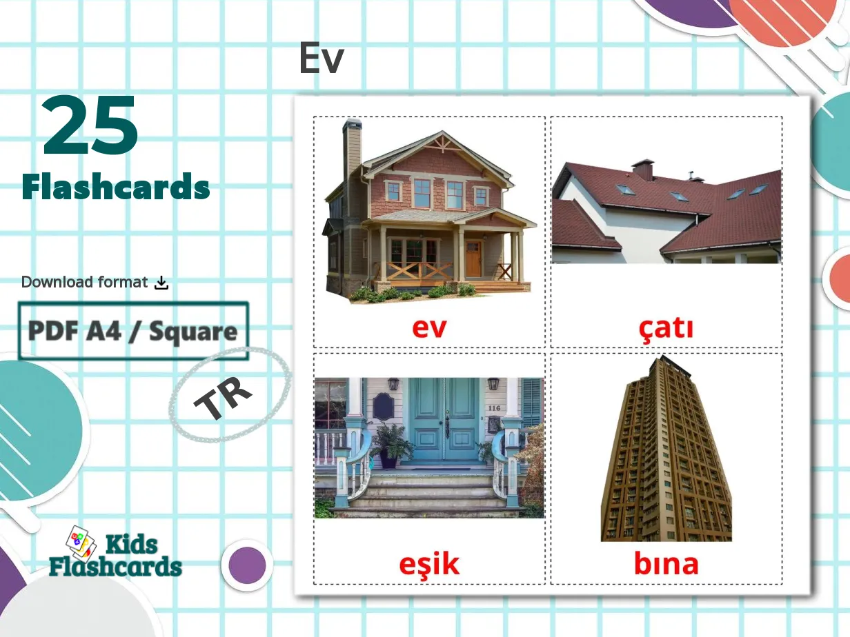 25 Printable House Flashcards in Turkish (Free PDF)
