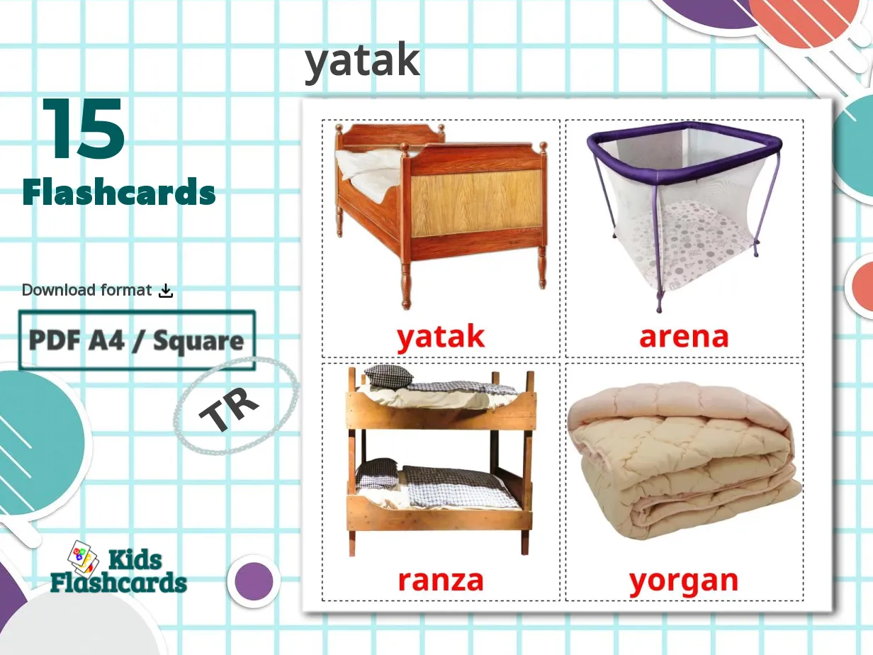 15 Printable Bed Flashcards in Turkish (Free PDF)