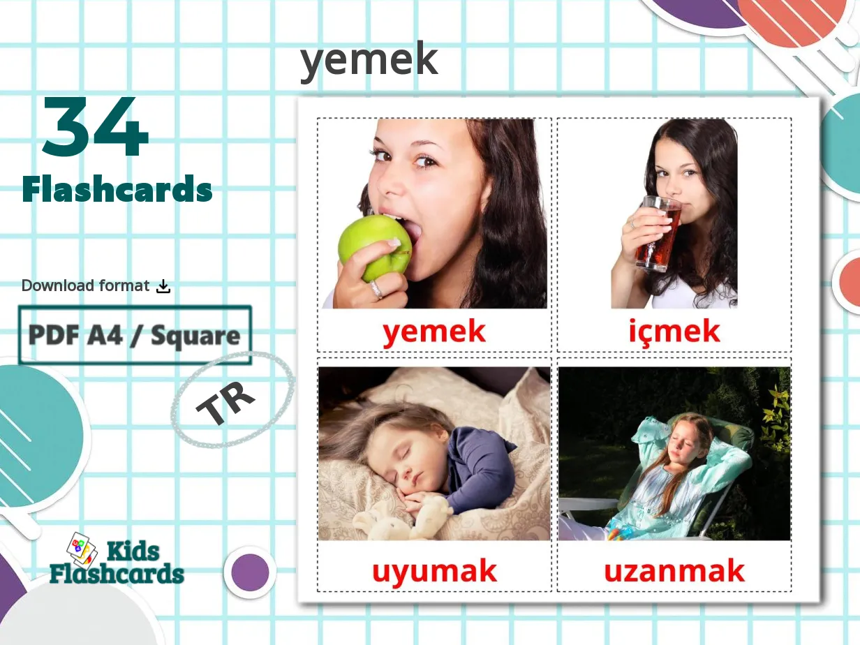 34 Printable Routine verbs Flashcards in Turkish (Free PDF)
