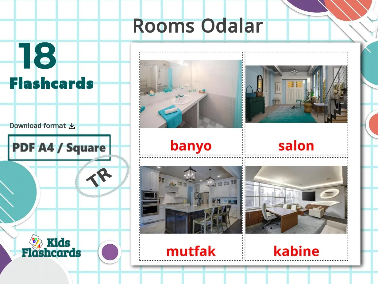 18 Printable Rooms Flashcards in Turkish (Free PDF)