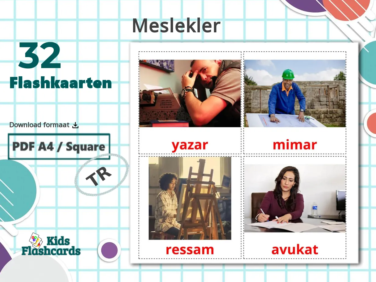 32 GRATIS Beroepen Flashcards in 4 PDF formaten | Turkse Afbeeldingen