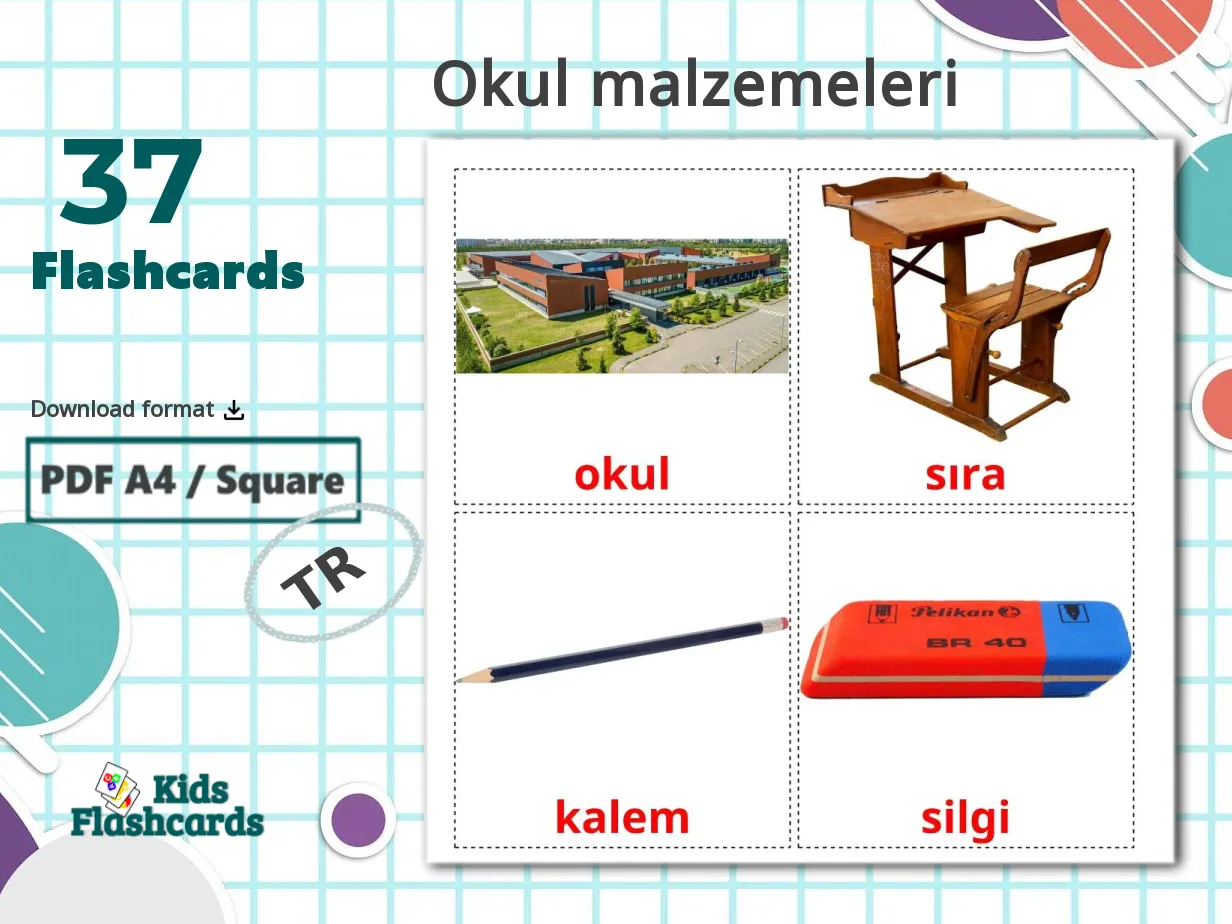 37 Printable Classroom objects Flashcards in Turkish (Free PDF)