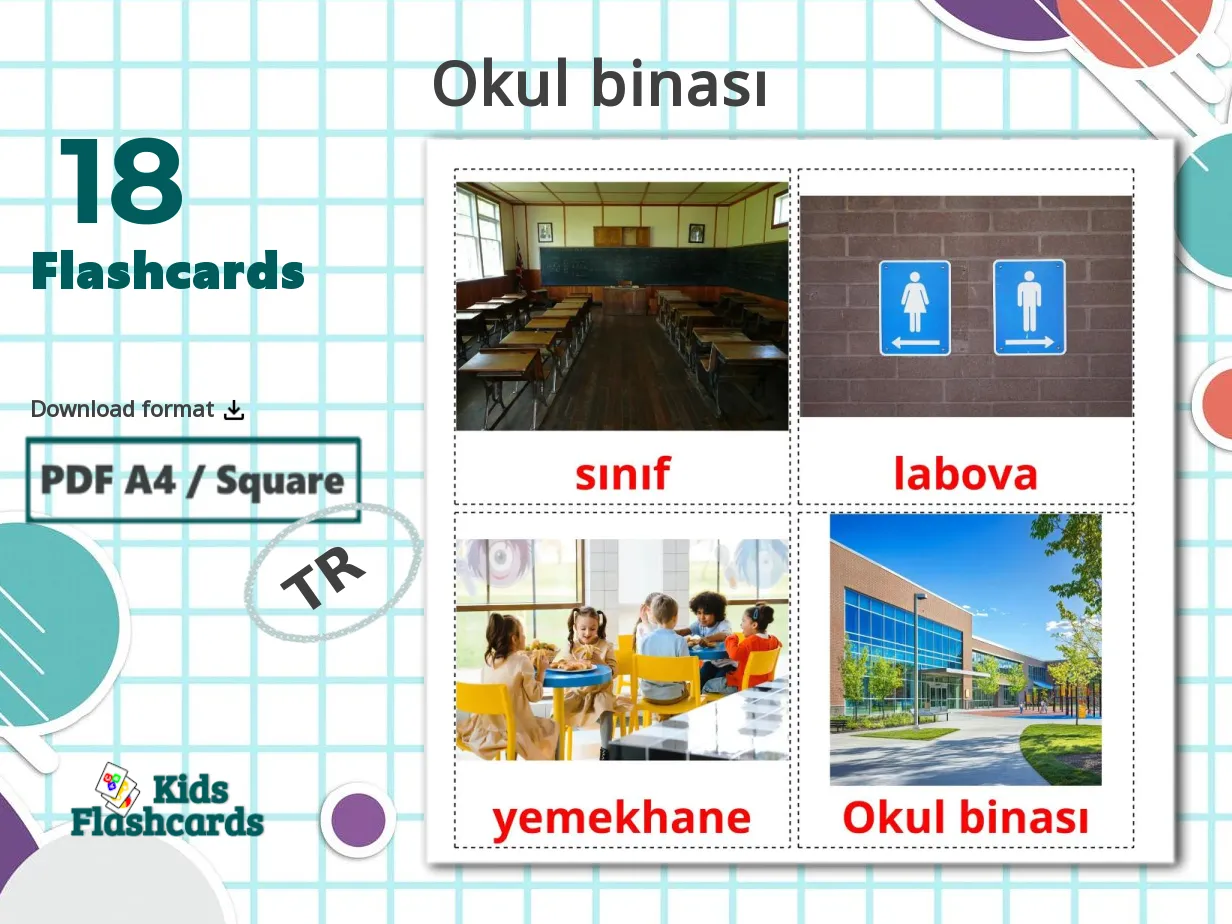18 Printable School building Flashcards in Turkish (Free PDF)