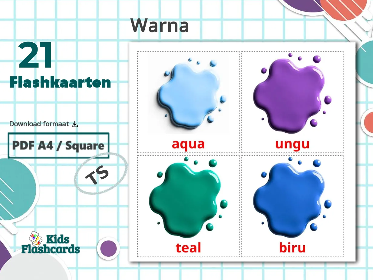 21 GRATIS Kleuren Flashcards in 4 PDF formaten | Malay Afbeeldingen