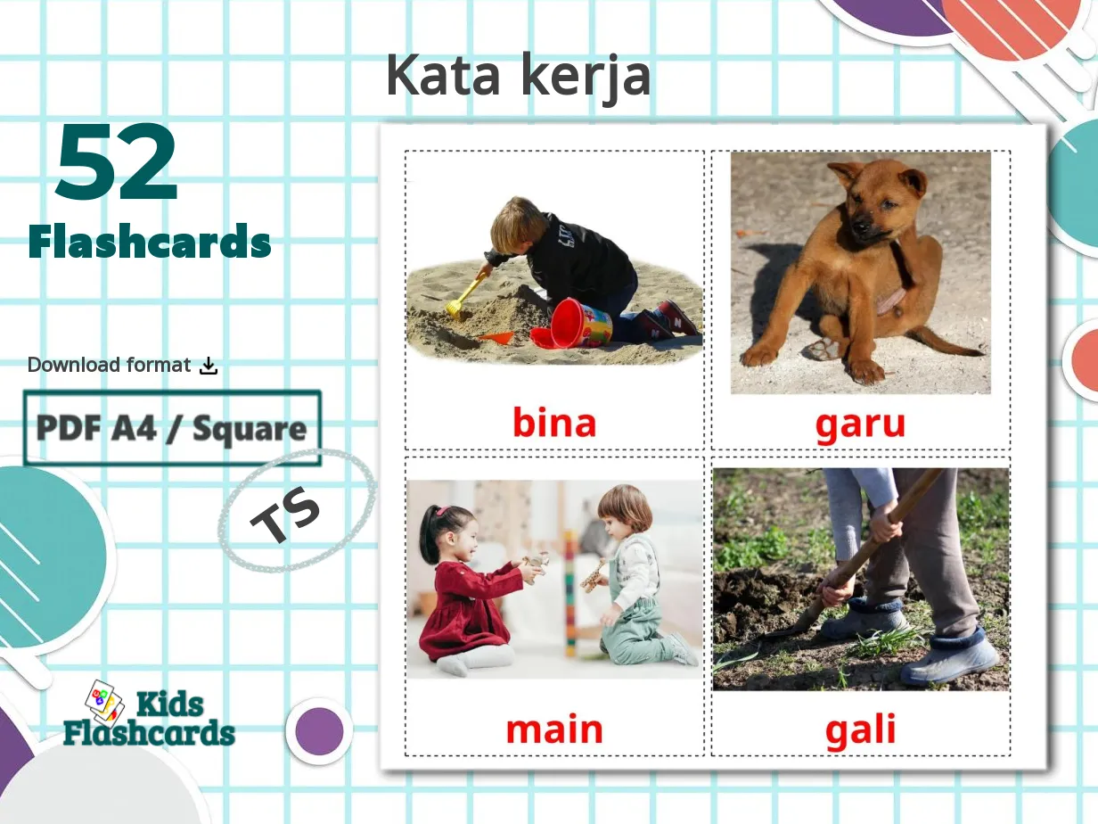 52 Printable Action verbs Flashcards in Malay (Free PDF)