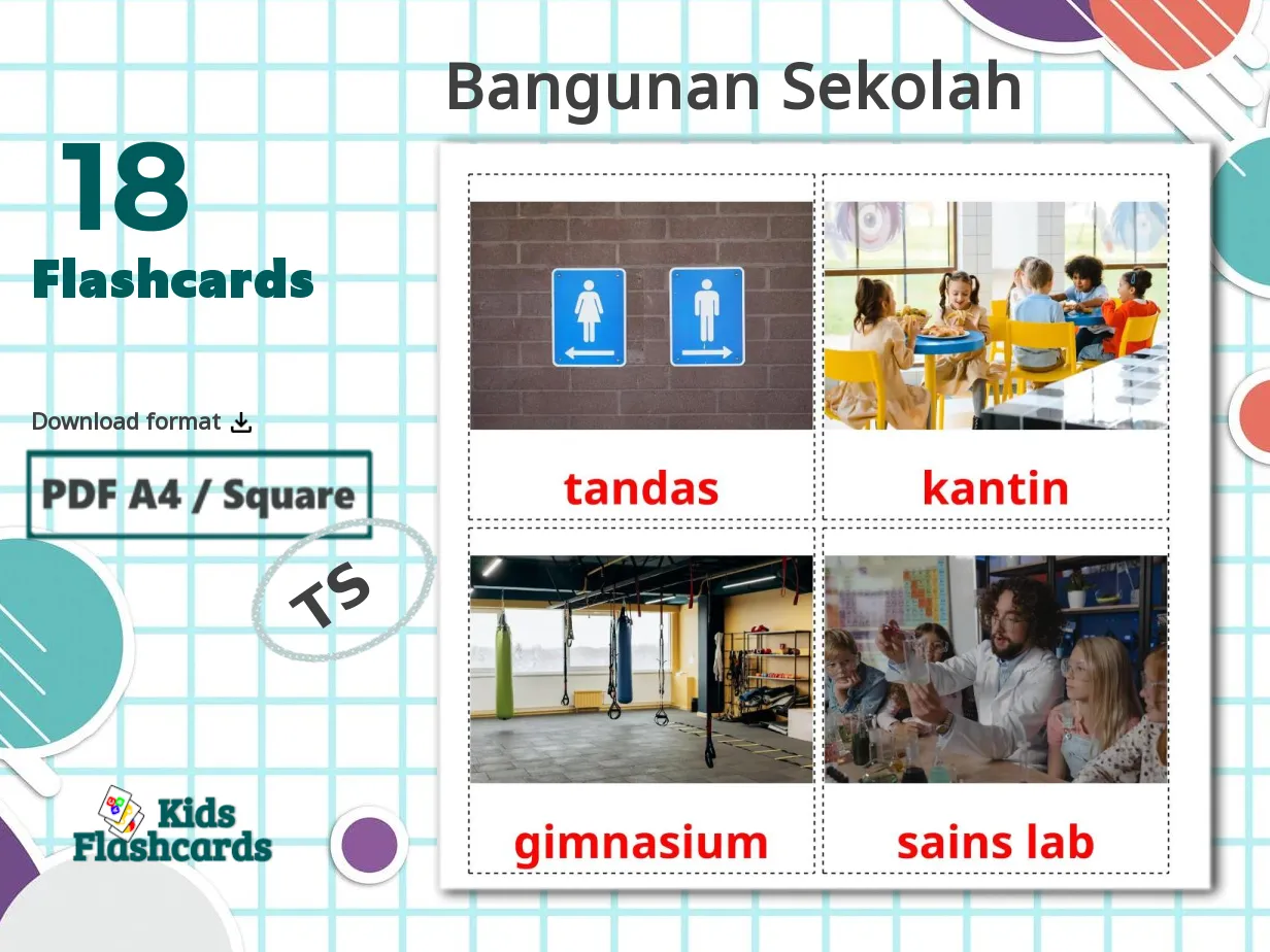 18 Printable School building Flashcards in Malay (Free PDF)