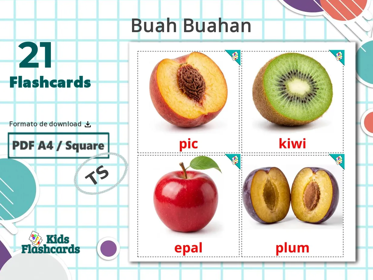 21 Cartões linguagem de Frutas GRÁTIS em 4 formatos PDF | Malaio Pictures