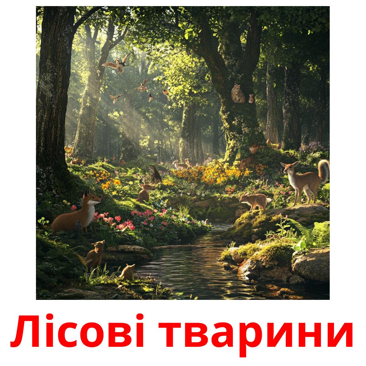 23 Printable Forest animals Flashcards in Ukrainian (Free PDF)