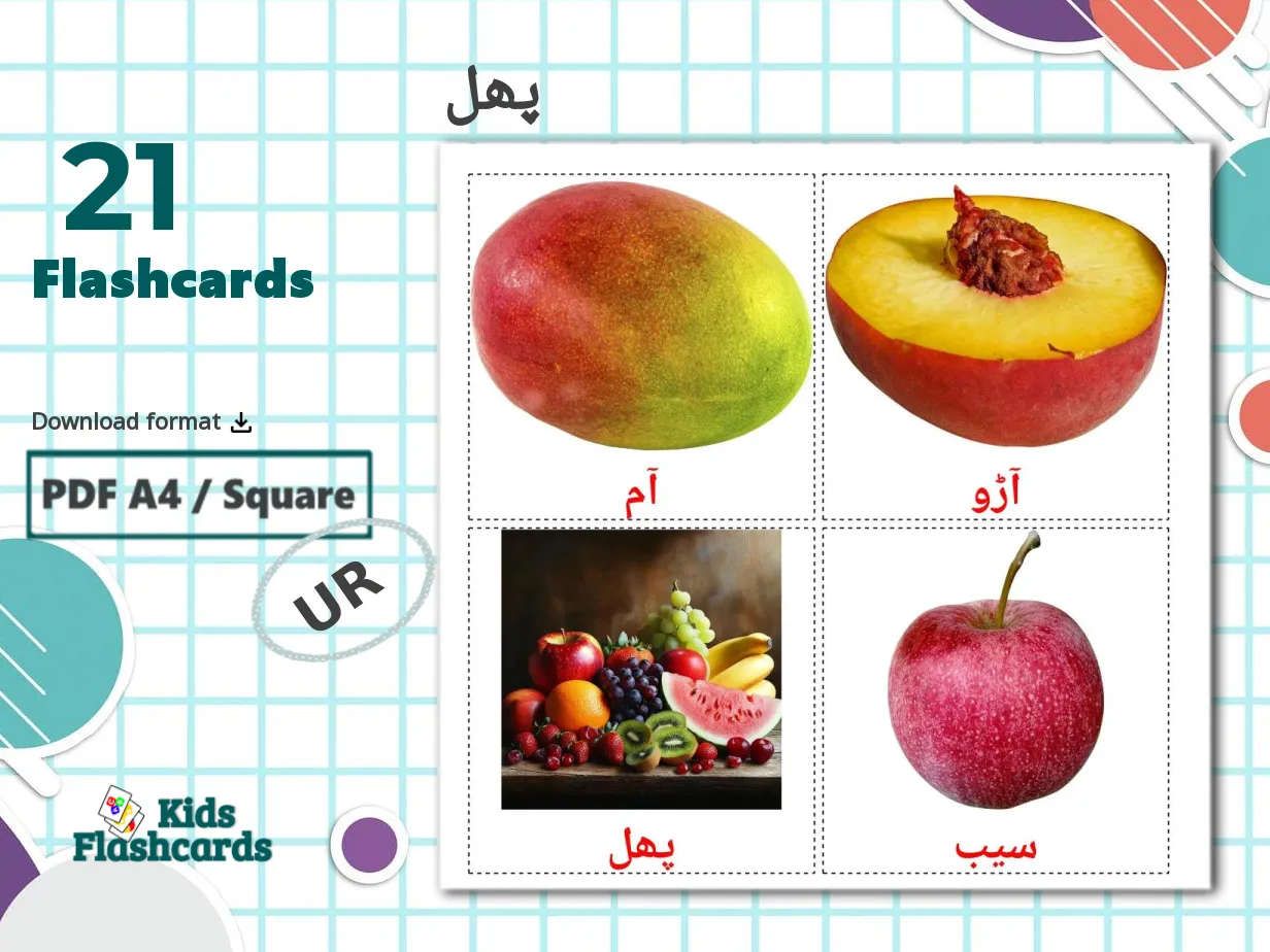 21 Printable Fruits Flashcards in Urdu (Free PDF)