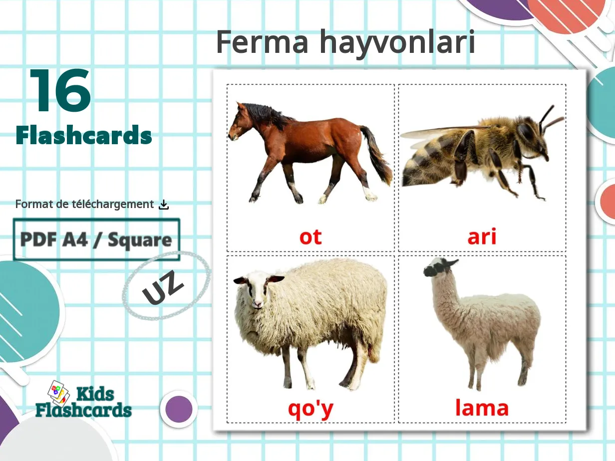 16 Cartes de Vocabulaire pour Enfants GRATUITES Les Animaux de la Ferme ...