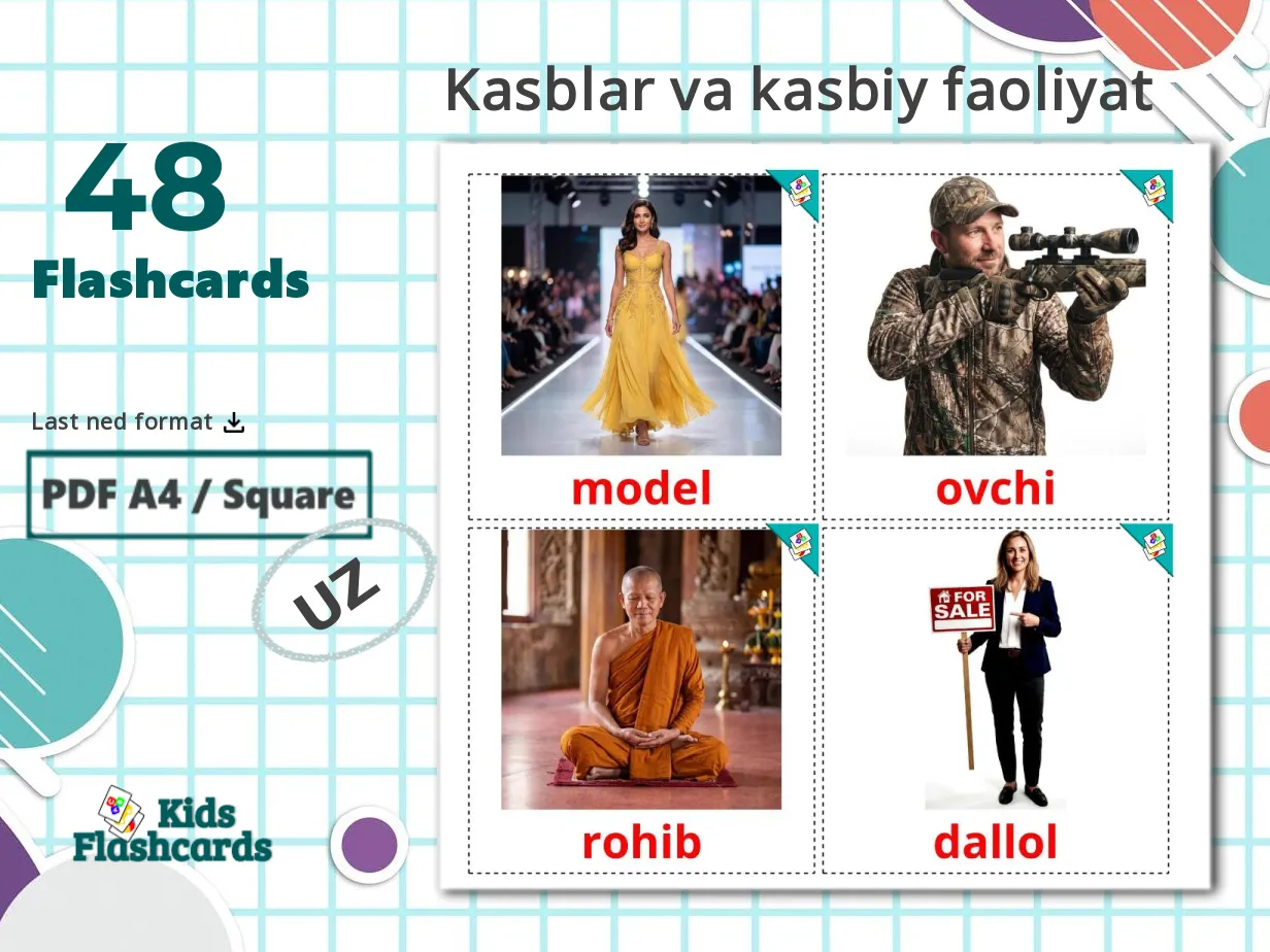 48 GRATIS Jobber og yrker bildekort i 4 PDF-formater | bilder på Uzbek