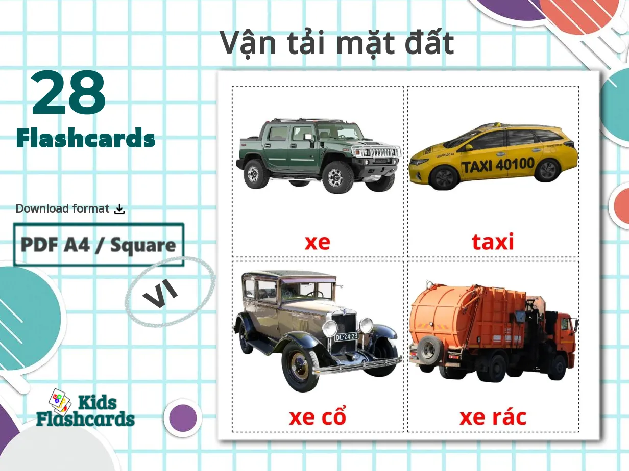 28 Printable Land transport Flashcards in Vietnamese (Free PDF)