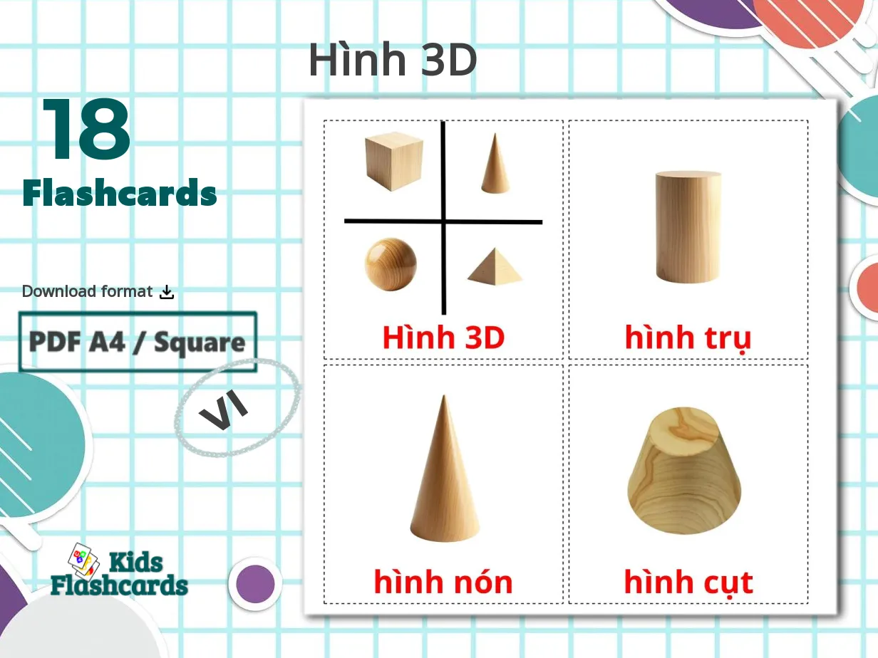 18 Printable 3D Shapes Flashcards in Vietnamese (Free PDF)