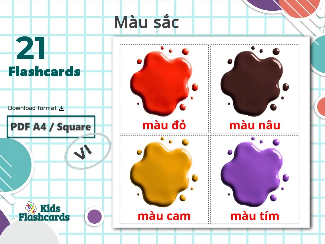 21 Printable Colors Flashcards in Vietnamese (Free PDF)