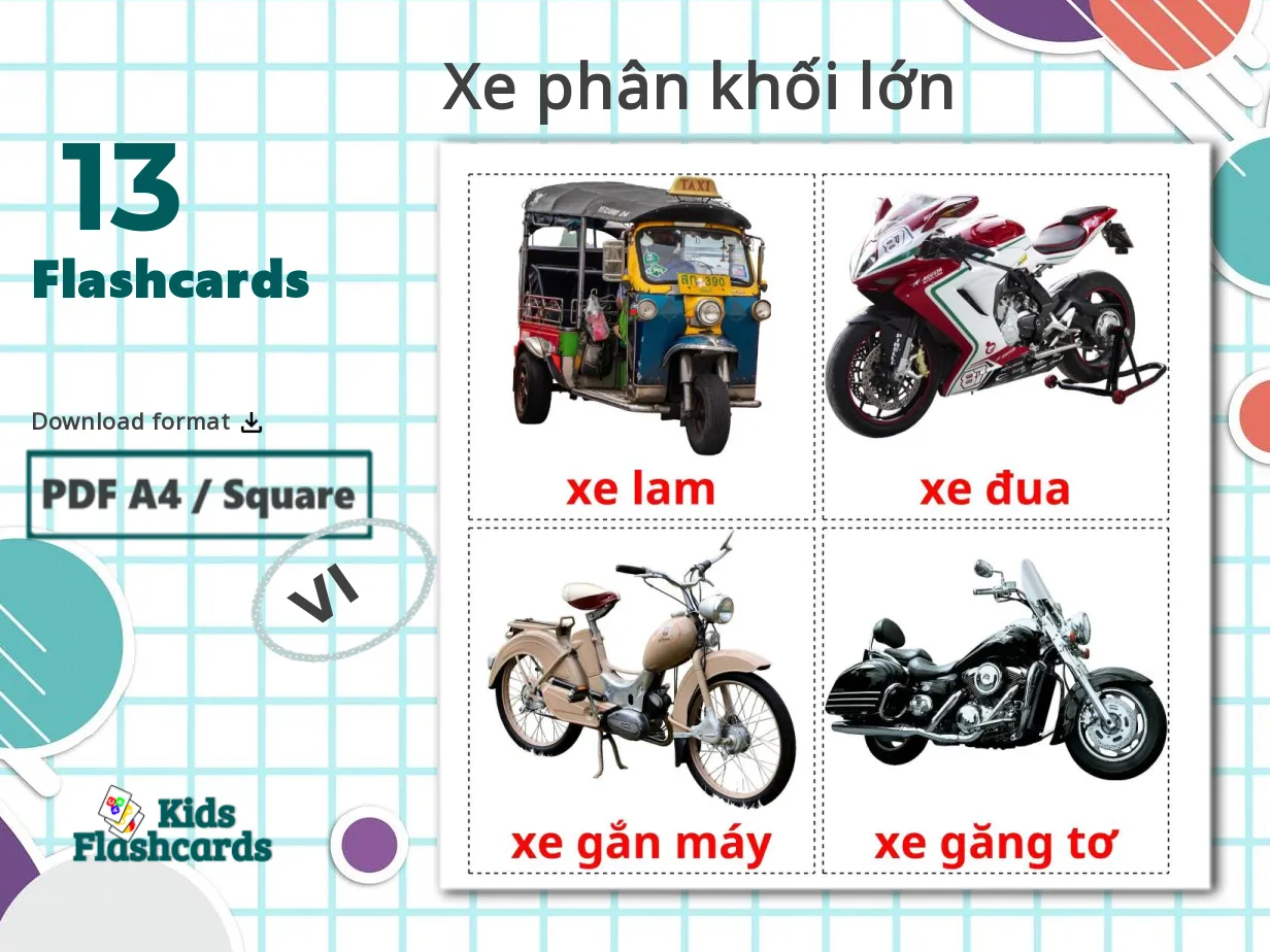 13 Printable Motorcycles Flashcards in Vietnamese (Free PDF)