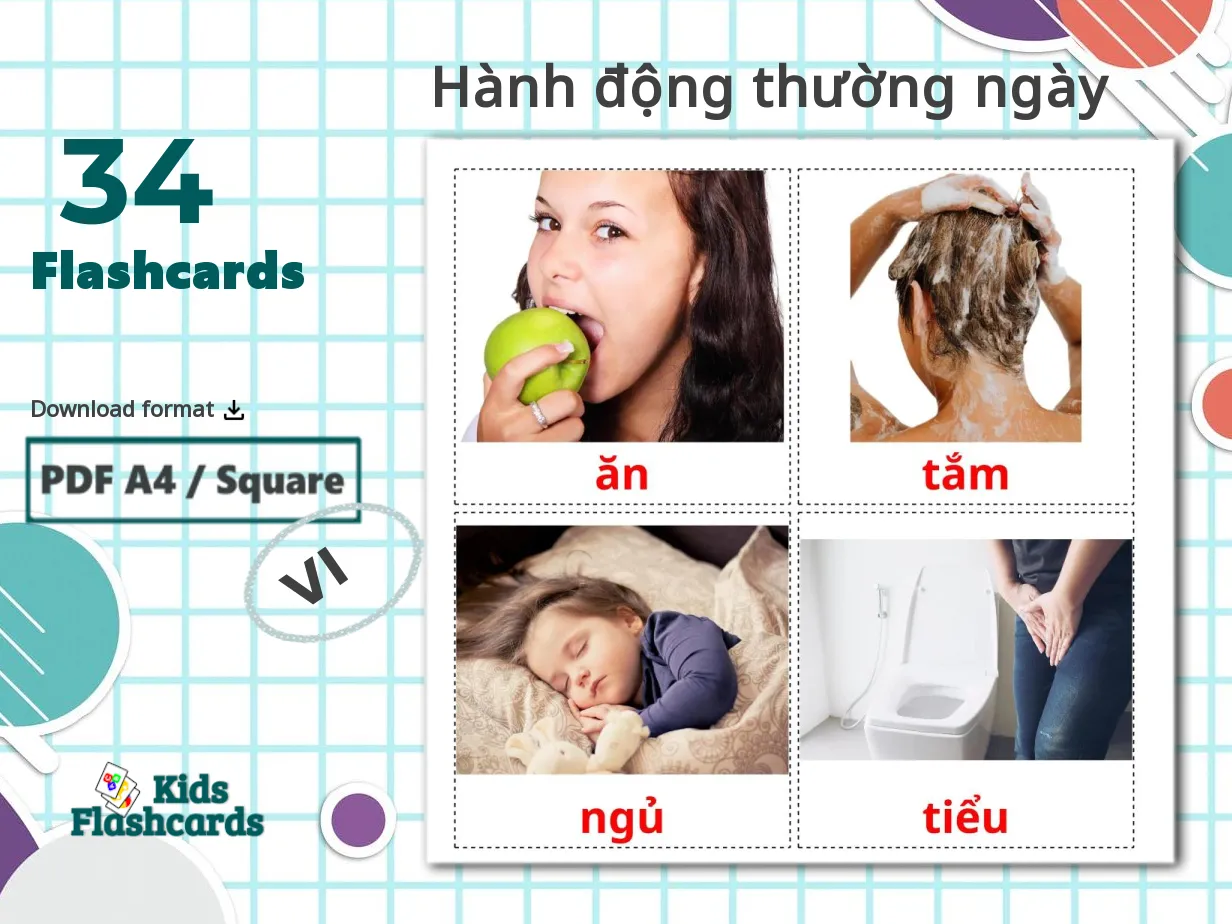 34 Printable Routine verbs Flashcards in Vietnamese (Free PDF)