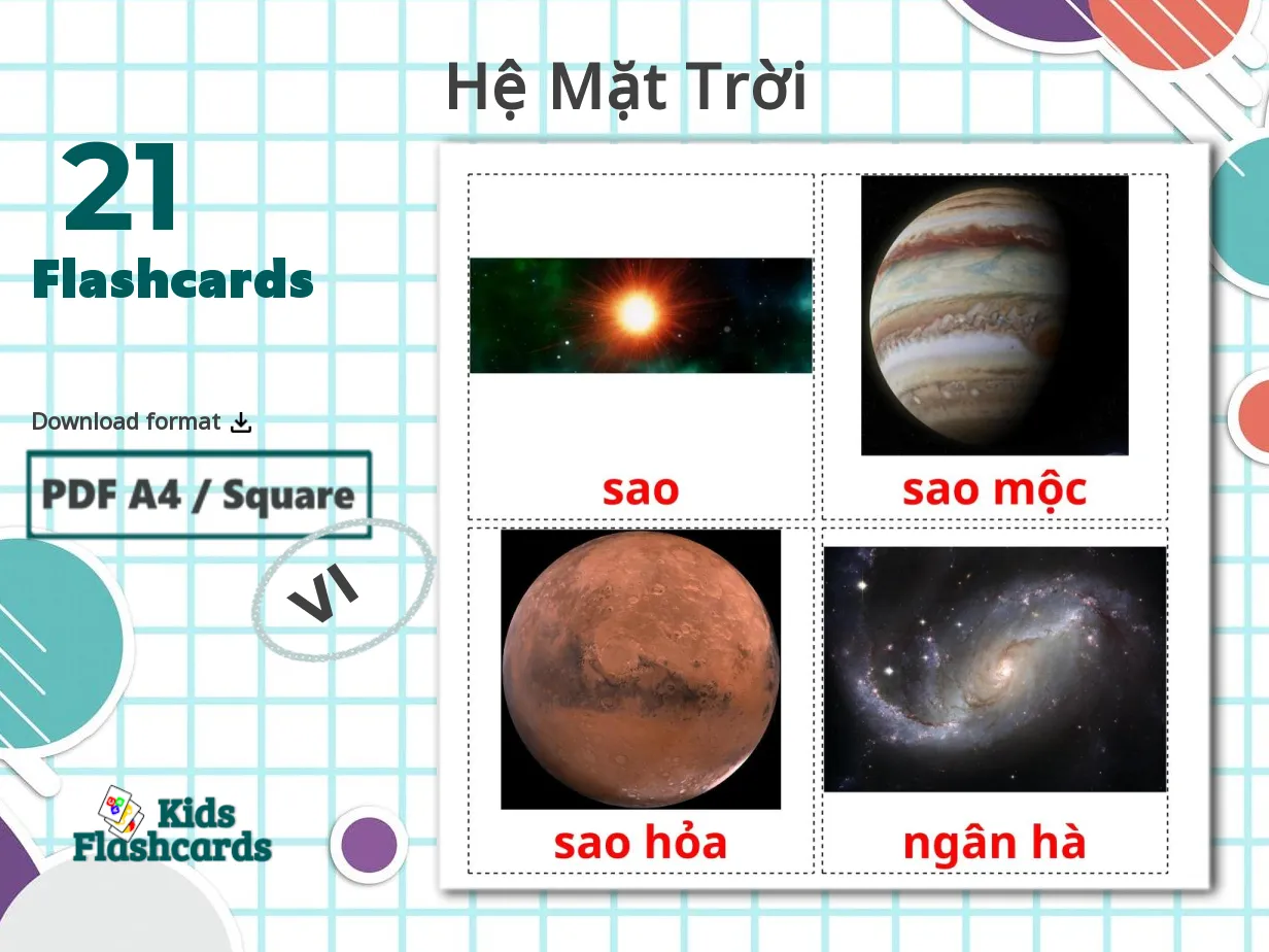 21 Printable Solar System Flashcards in Vietnamese (Free PDF)