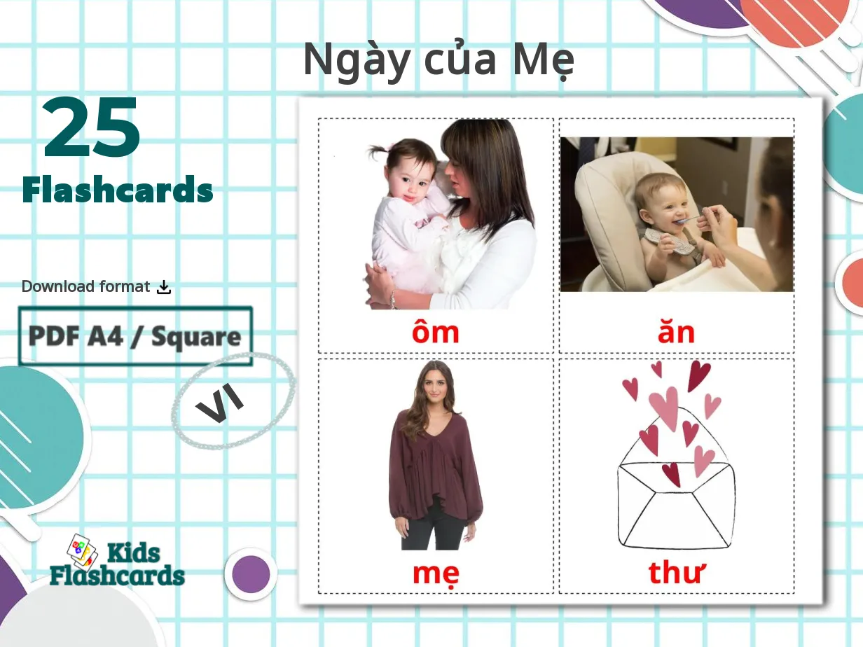 25 Printable Mother's day Flashcards in Vietnamese (Free PDF)