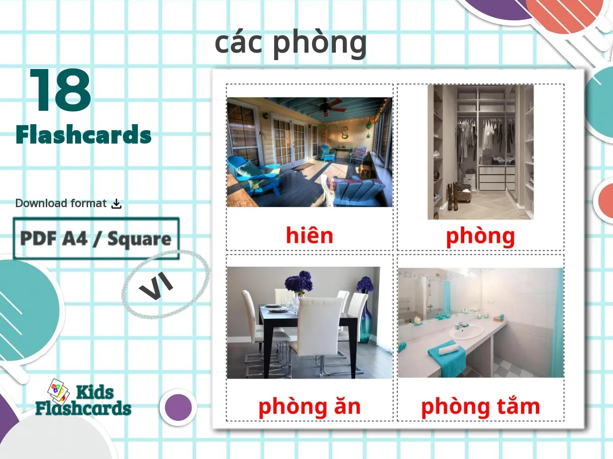 18 Printable Rooms Flashcards in Vietnamese (Free PDF)