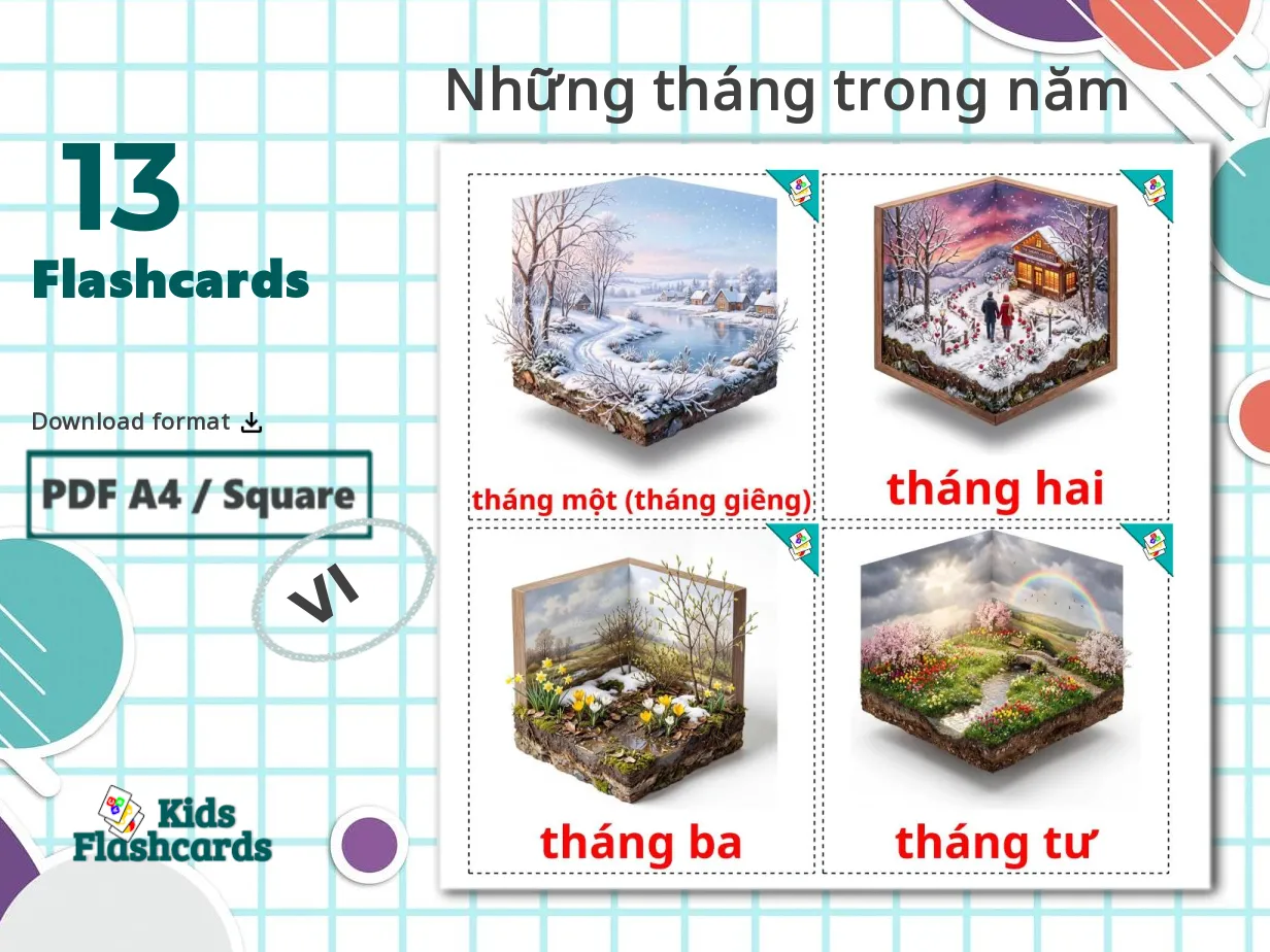 13 Printable Months of the Year Flashcards in Vietnamese (Free PDF)