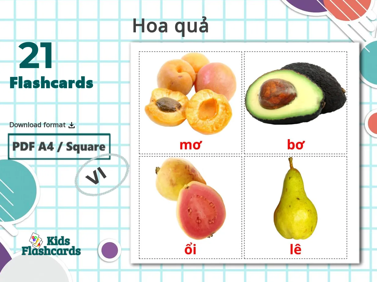 21 Printable Fruits Flashcards in Vietnamese (Free PDF)