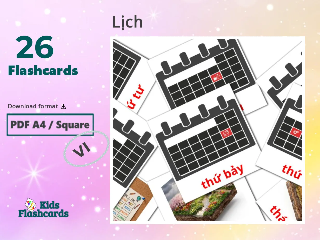 26 FREE Vietnamese Calendar Flashcards | PDF