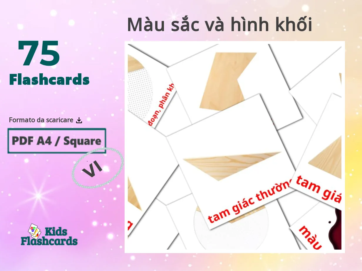 75 Flashcard GRATUITE sugli Colori e forme in Vietnamita | 4 PDF Stampabili