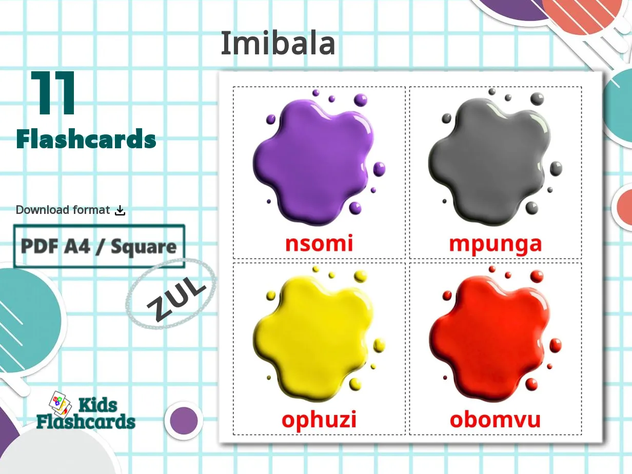 11 Printable Colors Flashcards in Zulu (Free PDF)