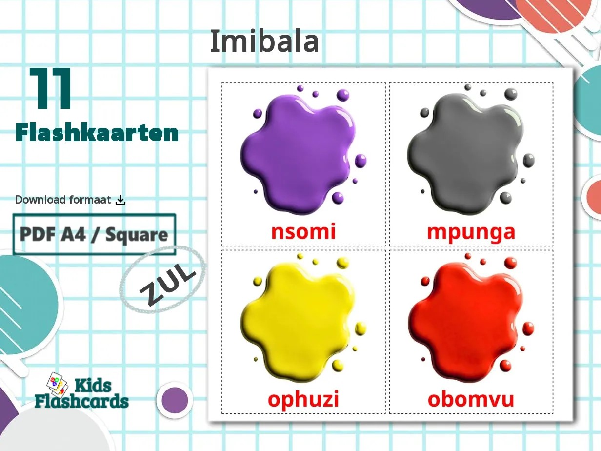 11 GRATIS Kleuren Flashcards in 4 PDF formaten | Zulu Afbeeldingen