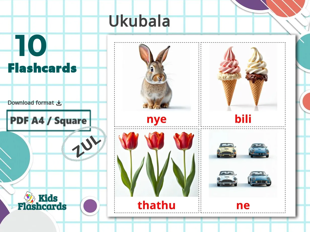 10 Printable Counting Flashcards in Zulu (Free PDF)