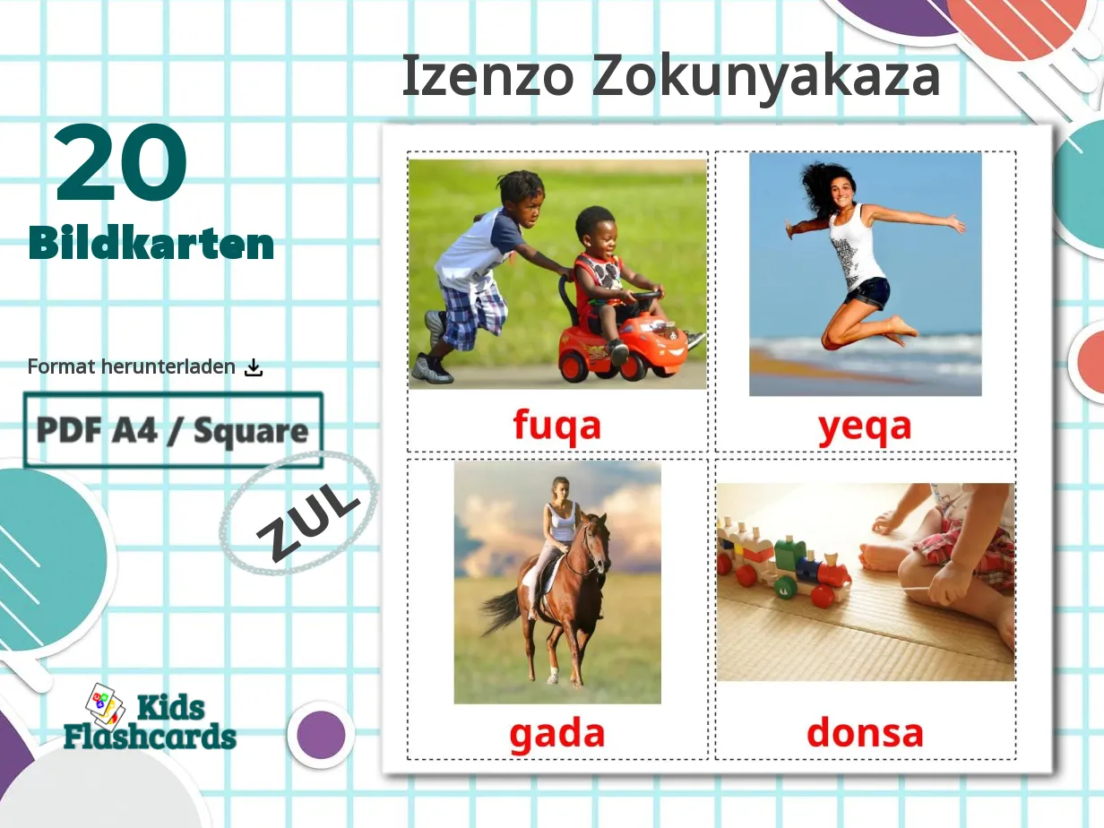 20 Movimiento Bildkarten in PDF | Zulu Bilder