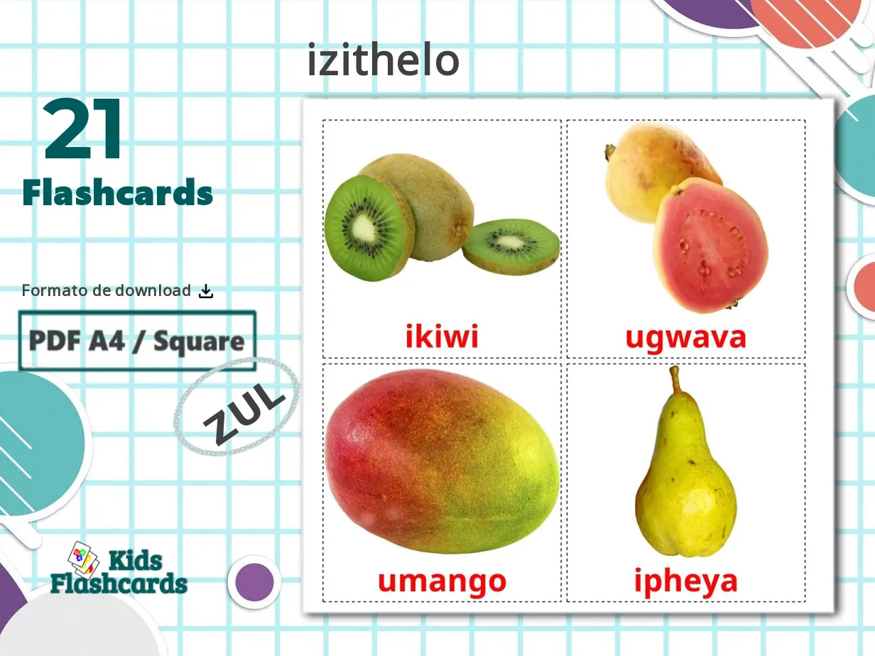 21 Cartões linguagem de Frutas GRÁTIS em 4 formatos PDF | Zulu Pictures